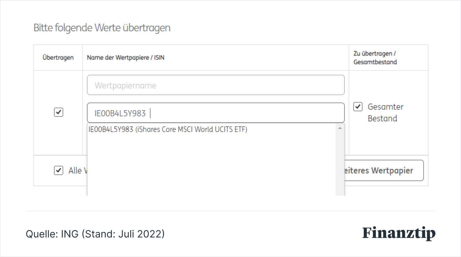 Depot übertragen zur ING DiBa | Depotübertrag