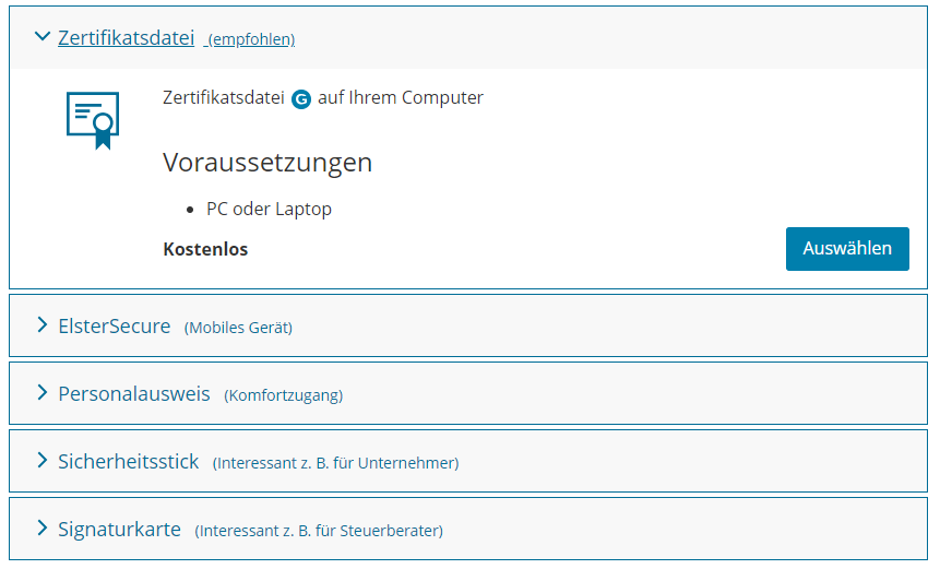 Elster Steuererklärung online: Login, Anleitung, Zertifikat